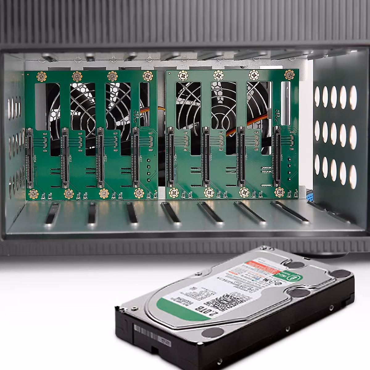 AUDHEID K7 8 Bay NAS Case, Computer Enclosures Compatible Micro-ATX Mini-ITX Motherboard, 3 x Fans, 8 x 2.5/3.5" Tray, Network Attached Storage Server for Home(Diskless)