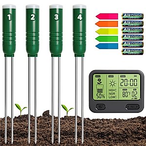 Reyke Soil Moisture Meter for Plants, 4-in-1 Soil Tester for Moisture/Temperature/Sunlight/Time, Digital Sensor, Water Meter for Outdoor &Indoor Plants, Ideal for Garden, Farm, Lawn- Battery Included