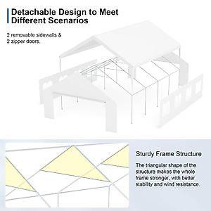 GOJOOASIS Heavy Duty 20 x 26 Car Port Large Metal Shelter Carports Portable Garage Canopy Tent for Parties, Event, RV, Boat (20x26ft)
