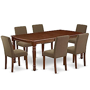 East West Furniture DOAB7-MAH-18 7 Piece Dining Set Consist of a Rectangle Dining Room Table with Butterfly Leaf and 6 Coffee Linen Fabric Upholstered Chairs, 42x78 Inch, Mahogany