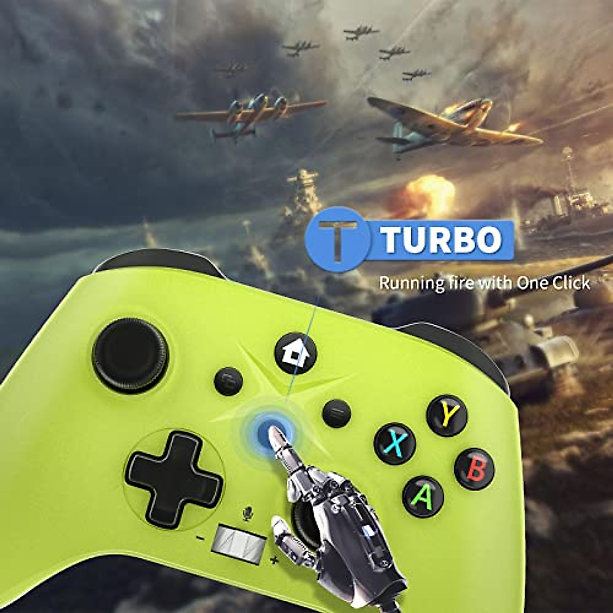 2.4G Wireless Controller Compatible With Xbox Series X/Xbox Series S/Xbox One/Xbox One S/Xbox One X/PC, Built-in 650mAh Rechargeable Battery, Upgraded Joystick, TURBO Function (Green)