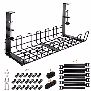 COSIFO Under Desk Cable Management Tray, Desk Cable Tray with 10 Extra Straps, 20 Wire Holder and 2 Cable Holder, Table Cords Organizer-Sturdy Metal Cable Tray Basket for Home Office Desk, 16inch