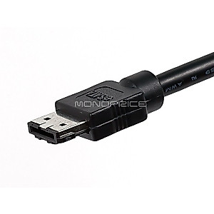Monoprice Data Cable - 6 Feet - Black | SATA 6 Gbps External Shielded Cable - eSATA to SATA (Type I to Type L)