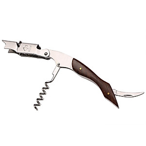 Mini Skater Professional Wine Opener Keys Natural Wood Handle Double-Hinged Stainless Steel Screw Beer Bottle Corkscrew with Leather Pouch For Bartenders Waiters Servers,1Pcs (B Style + Pouch)