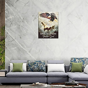 Yudchen Bald Eagle Wall Art American Flag Pictures Wall Decor Rustic Christian Eagle Canvas Prints Painting Home Decor Patriotic Framed Artwork for Living Room Bedroom Office Ready to Hang 12''x16''