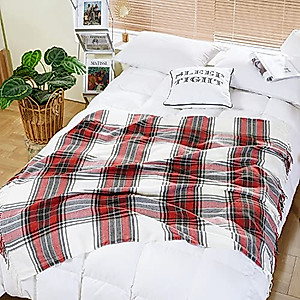 Bangya Acrylic Plaid Throw Blanket with Decorative Fringe for Travel，Bed, Sofa, Couch,Office (Red, 50inch x 60inch)