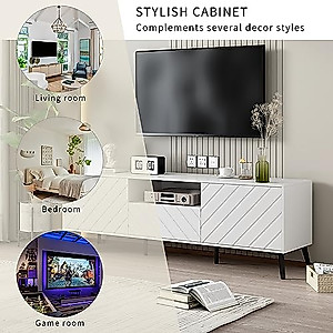 Modern TV Stand for 70 inch TV, Entertainment Center with 1 Drawer and Open Shelf, TV Console Table with with 2 Doors and Adjustable Shelves for Living Room/Bedroom(White)