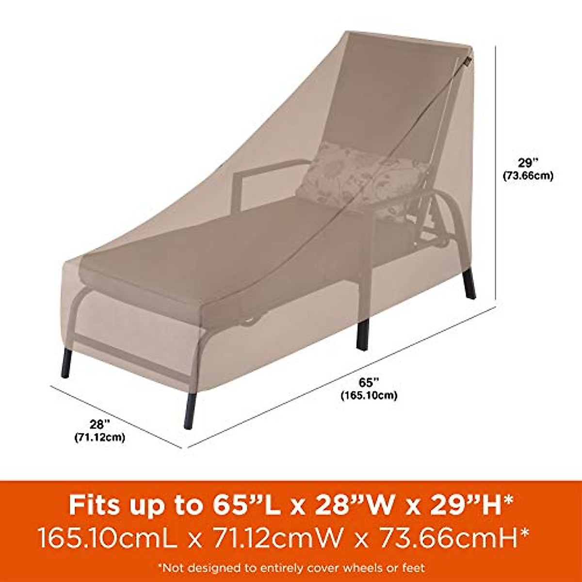 MODERN LEISURE 2934 Chalet Patio Chaise Lounge, Outdoor Cover (65 L x 28 D x 29 H inches), Khaki/Fossil Water-Resistant