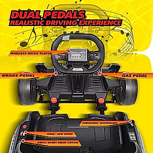 Blitzshark 24V Kids Go Kart 300W Powerful Drift Kart Electric Pedal Kart Outdoor Race Toy, with 2X150W Strong Motor, 7AH Big Battery, Drift/Sports Mode, EVA Tire, Brake Pedal, Length Adjustment, Grey