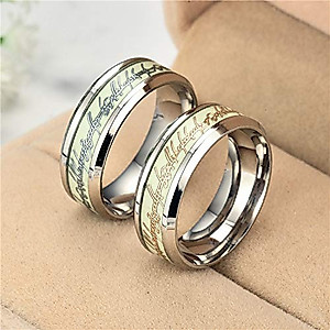 Glow in The Dark Band 8mm Wide Stainless Steel Rings for Men or Women Couples Matching Black Wedding Bridal Ring Ginger Lyne Fashion Jewelry