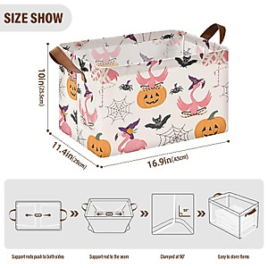 DIGTIA Halloween Flamingo Pumpkin Storage Bins Witch Spider Bat Collapsible Storage Basket with Handles Storage Box Organizer for Clothes Shelves Closet Cabinet Home Office, 1PC