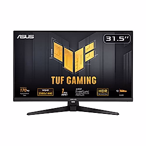 ASUS TUF Gaming 31.5” 1440P HDR Monitor (VG32AQA1A) - QHD (2560 x 1440), 170Hz, 1ms, Extreme Low Motion Blur, FreeSync Premium, DisplayPort, HDMI, HDR-10, Shadow Boost, VESA Wall Mountable,Black