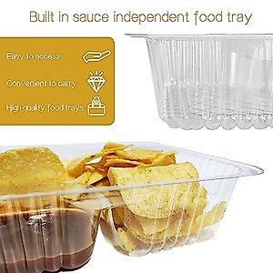 AHKUNMT 50 PC Nacho Trays Disposable, 12oz Plastic Nacho Containers with Chip and Dip Holder, 6x5 In 2 Compartments Clear Snack Trays for Kids,Parties, Movie Night Supplies (Plastic-50pc)