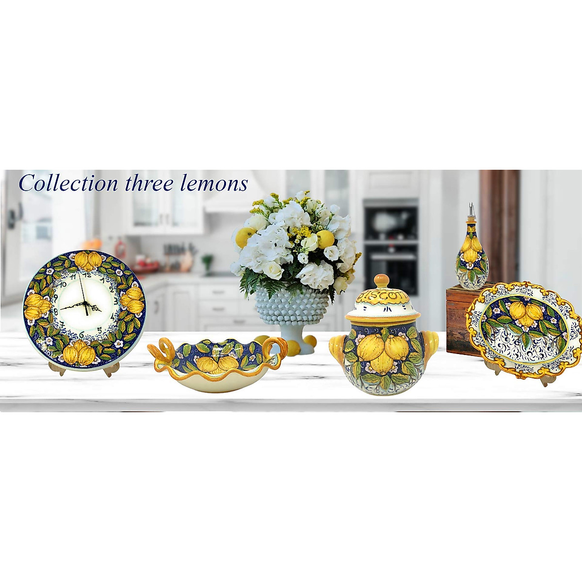 CERAMICHE D'ARTE PARRINI - Italian Ceramic Pottery Bottle Cups Limoncello Liqueur Pattern Lemons Hand Painted Made in ITALY Tuscan Store