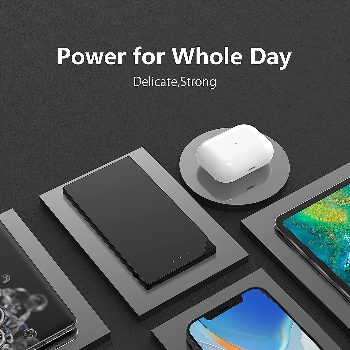 TNTOR Portable Charger with Built-in USB C Cable, 5000mAh Ultra Thin Power Bank Small Battery Pack, Compatible with iPhone 15 USB C Android Phones/Tablet/Camera etc.