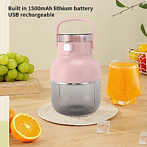 Zerodis Large Capacity Blender Cup, USB Rechargeable, Cordless Convenience, Multi Functional Juicer, Portable and Convenient, Portable Blender Cup, ABS Material, Lithium Battery (Built, Pink