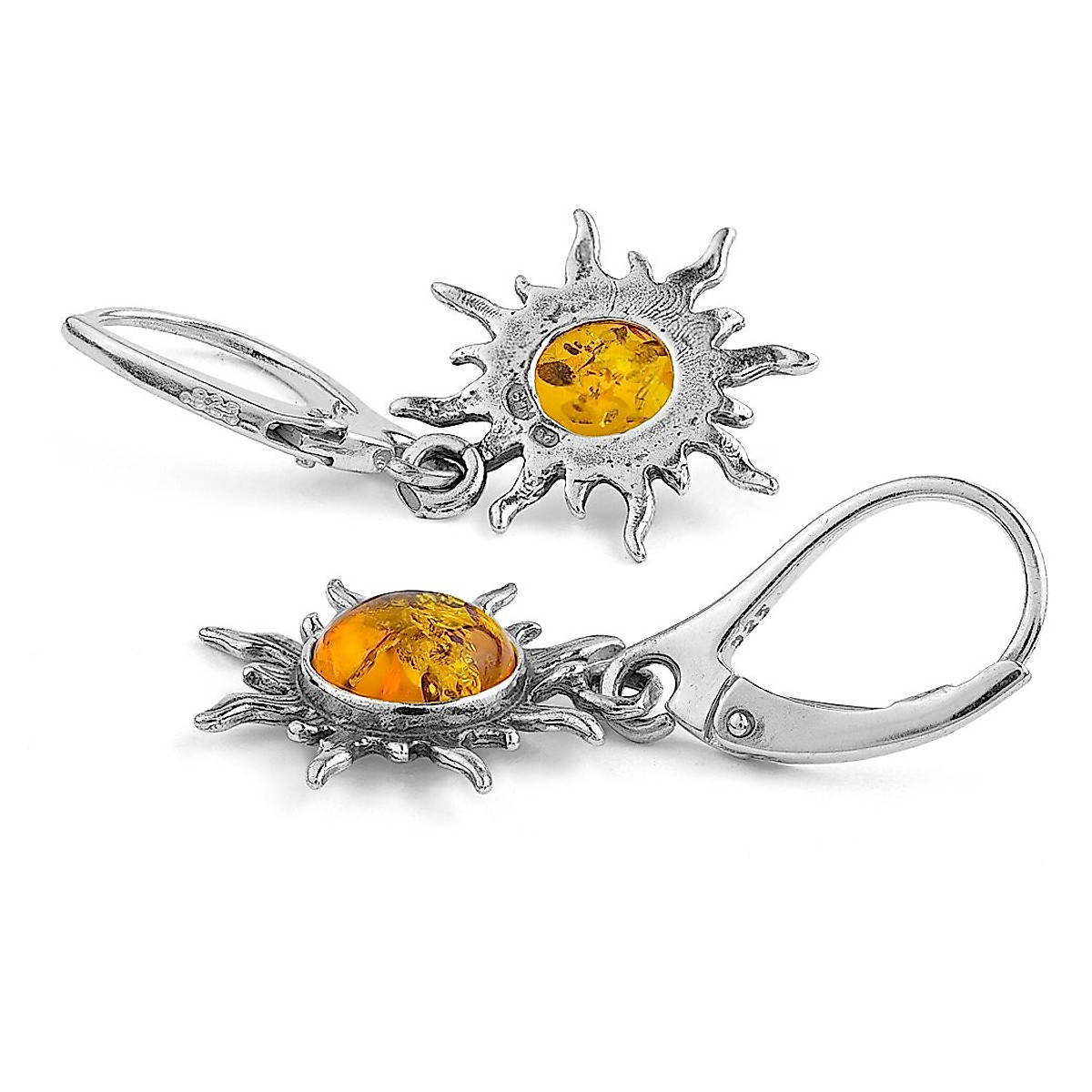 Ian and Valeri Co. Amber Sterling Silver Flaming Sun Leverback Earrings