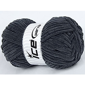 Lot of 4 x 100gr Skeins Ice Yarns Velvet Chenille Yarn Anthracite