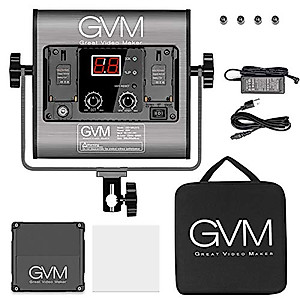 GVM Led Bi-Color Video Lights with APP Function, Variable CCT 2300K-6800K and 10%-100% Brightness with Digital Display for Video Studio Shooting, CRI97+ TLCI97 Led Light Panel +Barndoor