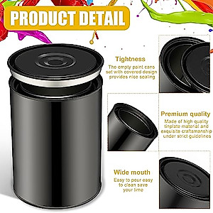 Foaincore 12 Pack Empty Metal Paint Cans with Lids Bulk 1.9 Pint Quart Size Painting Buckets Tin Storage Containers Unlined for Garage DIY Arts Crafts Projects(Black)