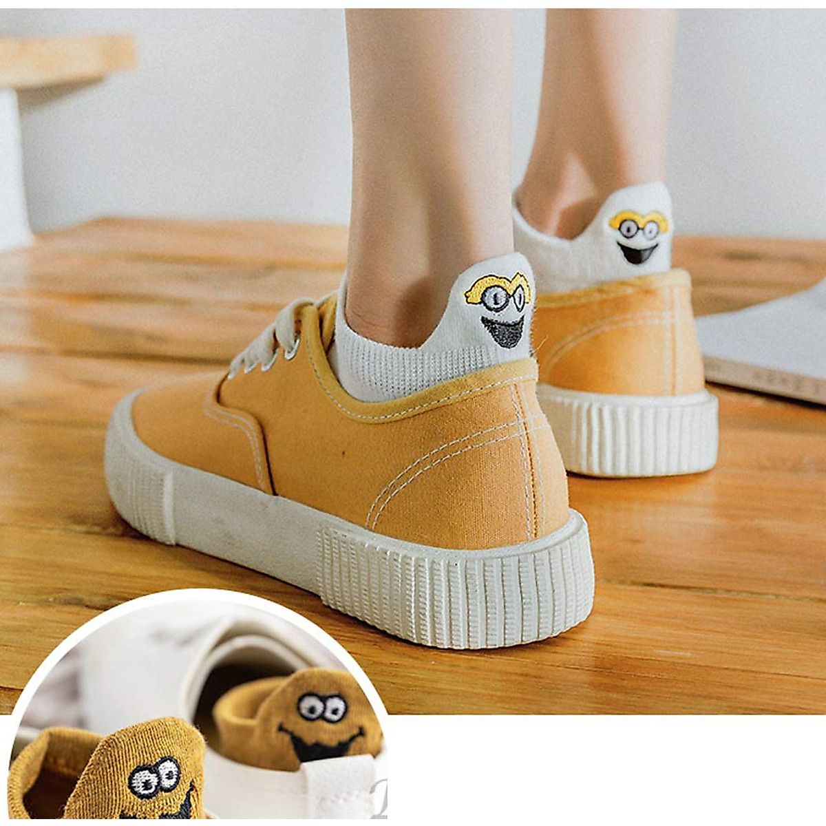 IBEILLI Women Cute Socks 10 Pairs Cotton Kawaii Embroidered Funny Low Cut Socks for Women Girls Ankle Socks (Sesame 10 Pack Street with Gift Box)