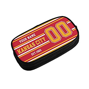 RIAWARME Custom Kansas City Pencil Case with Name Number, Personalized Football Style Pencil Box, Customized Pen Case Gift for Men women fans