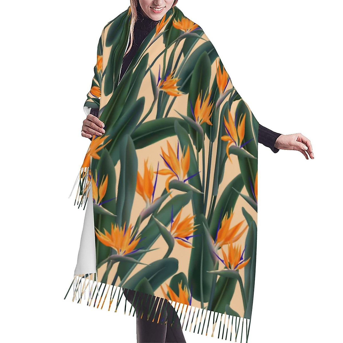 Cashmere Scarf Blanket with Tassel Bird of Paradise Womens Gifts Long Shawl Wraps Winter Stole