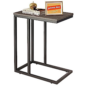 WLIVE Side Table, C Shaped End Table for Couch, Sofa and Bed, Large Desktop C Table for Living Room, Bedroom, Gray and Black