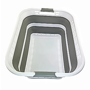 SAMMART 42L (11 Galloons) Collapsible Plastic Laundry Basket - Foldable Pop Up Storage Container/Organizer - Portable Washing Tub - Space Saving Hamper/Basket [BPA Free] (White/Grey)