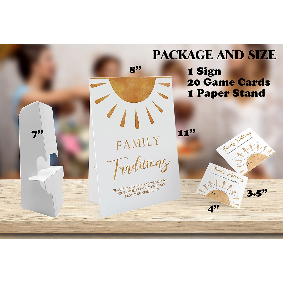Sun Theme Favorite Family Traditions Baby Shower Games Set(1 Sign and 20 Cards), Games for Baby Shower, Wedding Shower, Bridal Shower, Game Night, Gender Reveal Party, Family Day Decorations 07