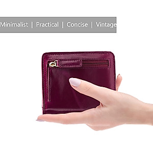 Itslife Women's Rfid Blocking Small Compact Bifold Leather Pocket Wallet Ladies Mini Purse with id Window (Waxed Fuchsia)