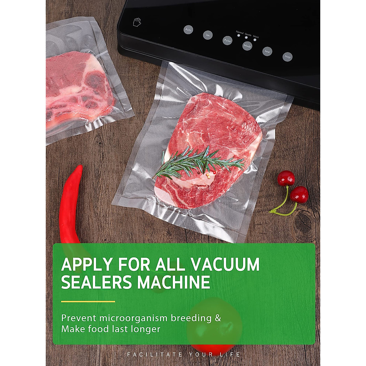 Syntus Vacuum Sealer Bags, 6 Pack 3 Rolls 11" x 20' and 3 Rolls 8" x 20' Commercial Grade Bag Rolls, Food Vac Bags for Storage, Meal Prep or Sous Vide