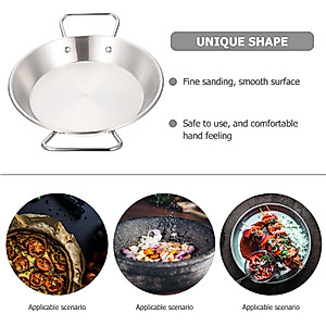 UPKOCH Round Skillet 20cm Flat Bottom Paella Pan Stainless Steel Snack Plate with Metal Handle for Camping and Outdoor Cooking Supplies