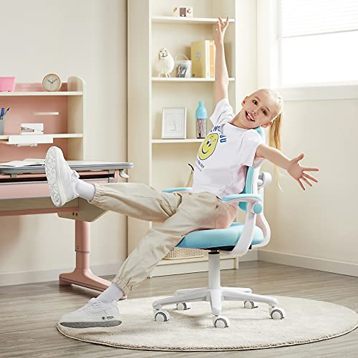 DIOSHOME Upgraded Kids' Desk Chairs, Height and Depth Adjustable Kids Computer Chair, Cute Children's Study Chair, Blue