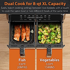 CROWNFUL 8 Quart 8 in 1 Dual Basket Air Fryer with Independent Temperature Control(50+ Recipes), Dual Cook, Sync Finish and Shake Reminder Function, Dehydrate, 1700W, Black