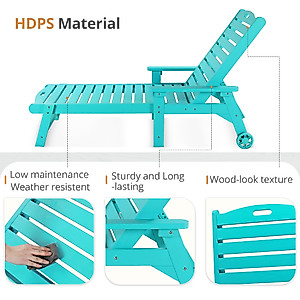 LUE BONA Chaise Lounge Chair with Table, 2-Piece, HDPS Material, 3-Year Warranty, Patio Lounge Chairs with Adjustable Backrest, Resin Pool Lounge Chairs with Wheels for Outside, Aruba Blue