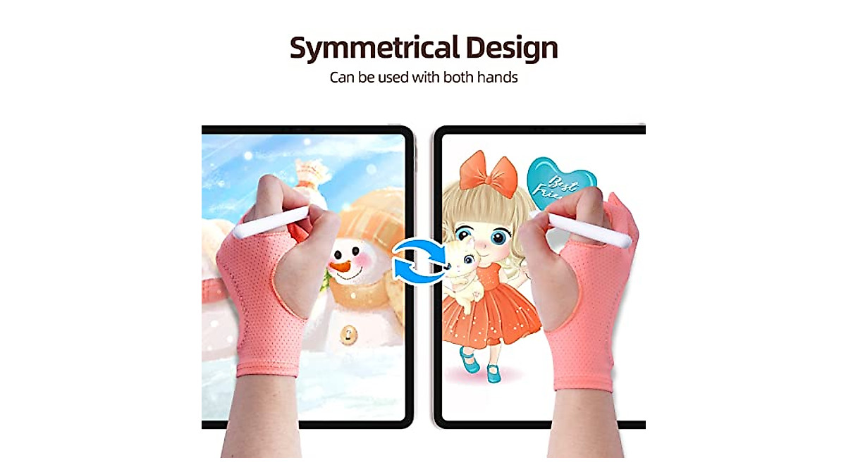 Artist Drawing Glove for Women [2 Pack Pink] 3-Layer Palm Rejection ...