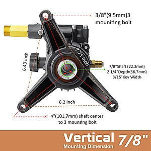 New 7/8" Shaft Vertical Pressure Washer Pump 3100 PSI @ 2.5 GPM & Power Washer Pump, replacement for HONDA, Homelite, Karcher, Compatible with Honda, Ryobi, Simpson, Craftsman Homelite and More