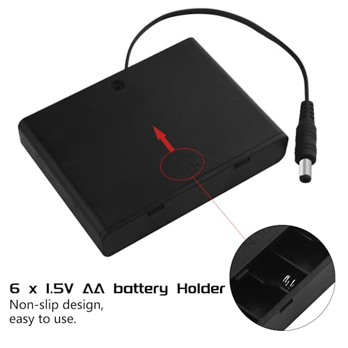 WMYCONGCONG 5 PCS 6x1.5V 9V AA Battery Holder Case Box with 2.1x5.5mm DC Male Connector and On/Off Switch