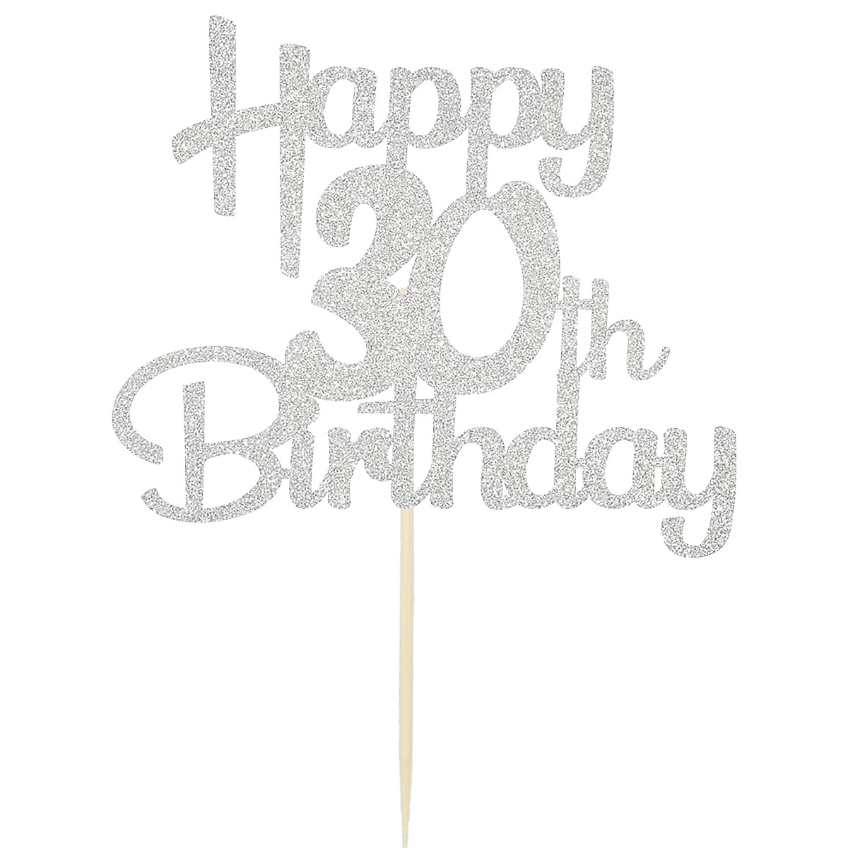 Sotpot Happy 30th Birthday Cake Topper Silver Glitter 30th Cake Toppers 30 Birthday Cake Decorations Cheers to 30 Fabulous Party Cake Picks - 1 Pack