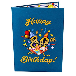 iGifts And Cards Happy 89th Blue Birthday 3D Pop Up Greeting Card – Awesome 89 Birthday Card For Woman, Man, Happy Eighty Nine Birthday Gift For Mom, Dad, Wife, Husband Present, 5" X 7"