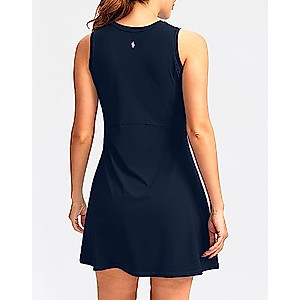Soothfeel Women's Tennis Golf Dress with Built in Shorts Sleeveless Workout Active Athletic Dress for Women with 4 Pockets (Navy, S)