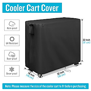 Kingling Cooler Cart Cover Fits 65-80 Quqrt Cooler Cart, Waterproof Patio Party Rolling Ice Chest with Wheels Outdoor Cooler Cart Cover Black - 32''L x18''W x32''H