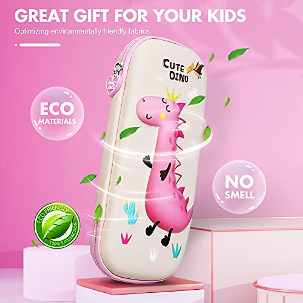 Unicorn Pencil Case for Kids Girls,3D EVA Cute Pencil Pouch,Medium Capacity Portable Multifunction Pen Bag for Girls Kids Teen (Cute Dino)