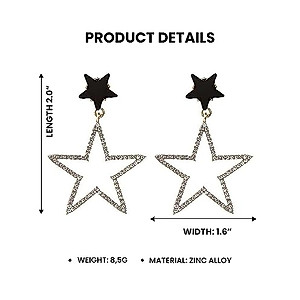 Blingsoul Silver Star Earrings – Elegant Dangle Style Stars Silver Rhinestone Earrings for Women | [J100018] Star Earring