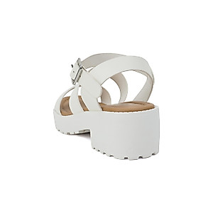 Soda ACCOUNT-2 ~ Little Kids/Children/Girls Open Toe Two Bands Lug sole Fashion Block Heel Sandals with Adjustable Ankle Strap (WHITE PU, numeric_3)