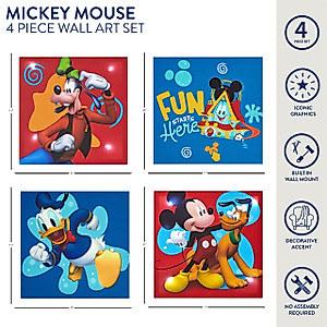 Idea Nuova Disney Mickey Mouse 4 Pack Canvas LED Wall Art Set,Childrens Wall Hanging Décor,Each Piece 11"x11"