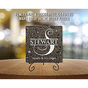 Krebs Custom Coaster Set of 4 - Personalized Name Monogram Drink Coasters - Absorbent Stone Coasters with Non-Slip Cork Backing - 4" Large Coasters for Anniversary, Housewarming, Wedding