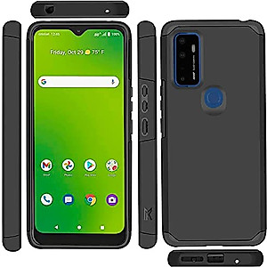 TJS Compatible with AT&T Radiant Max 5G 6.8"/Cricket Dream 5G/Cricket Innovate 5G/AT&T Fusion 5G Case, with Tempered Glass Screen Protector, Dual Layer Hybrid Shockproof Impact Phone Case (Black)