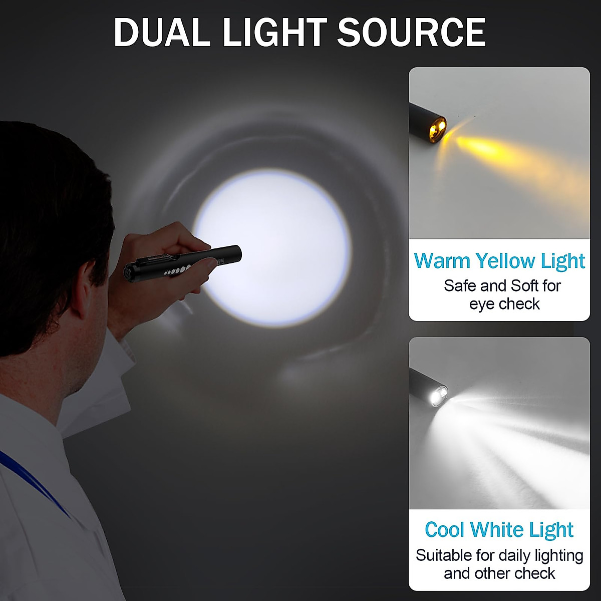 RISEMART Pen Light for Nurse, Rechargeable LED Medical Pen Light, Warm&White Light, Portable Medical PenLight with Pupil Gauge for Nurse, Doctor, First Aid, EMT, Nursing,Nursing Student Black